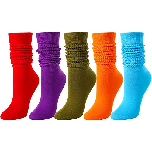 5 Pairs of Extra Tall Heavy Socks, Cotton Long High Tube Socks, Scrunc ...
