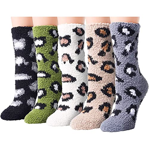5 Pack Fuzzy Socks Cozy Gifts for Women Girls Colorful Indoors Animal ...