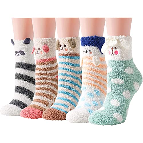 Fuzzy Socks for Women with Grips Plush Fuzzy Socks 5 Pairs Supersoft G ...