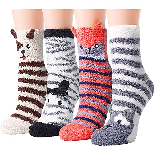 Women's Cozy Fuzzy Fluffy Funny Striped Socks Gifts-4 Pack – Happypop